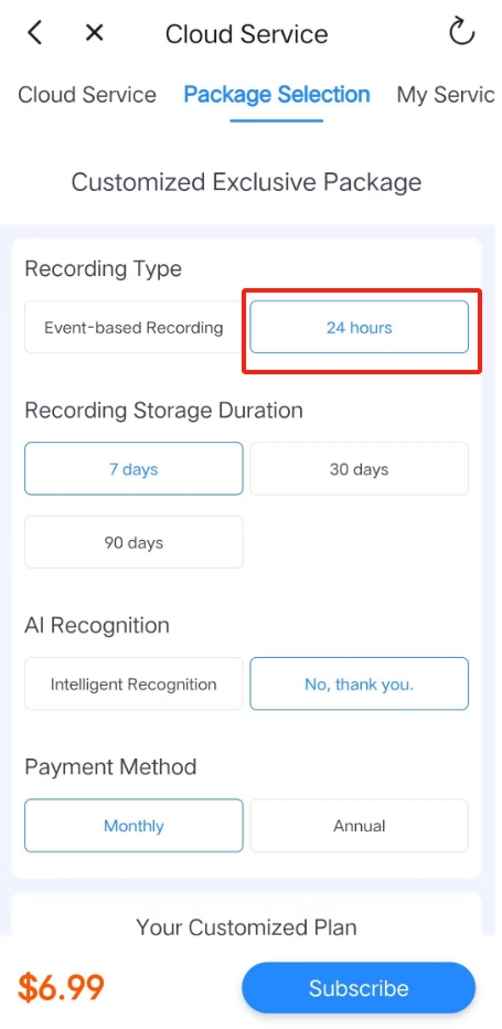 How to purchase Foscam 7*24H CVR cloud recording service via Foscam app ...